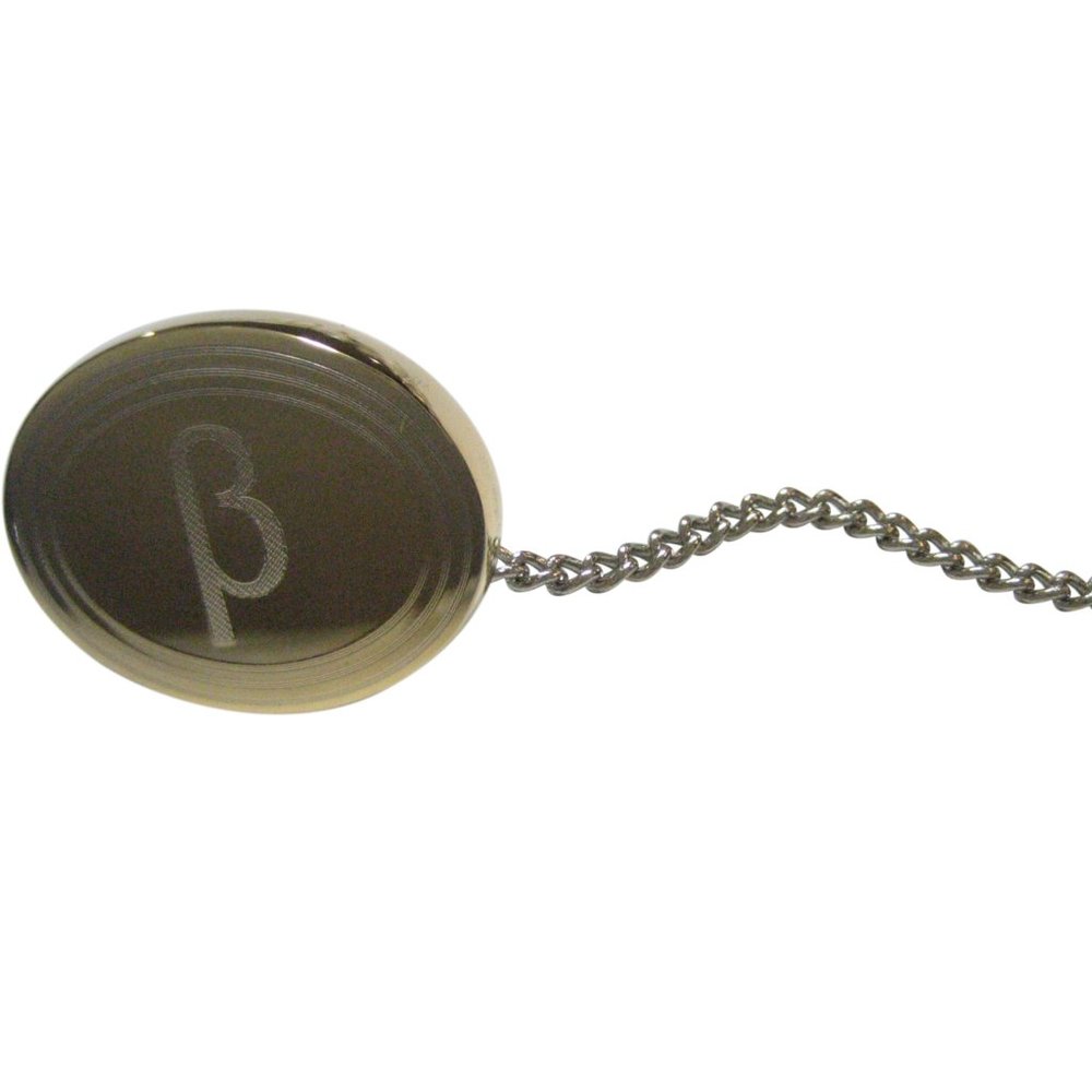 Gold Toned Etched Oval Greek Letter Beta Tie Tack - Gem